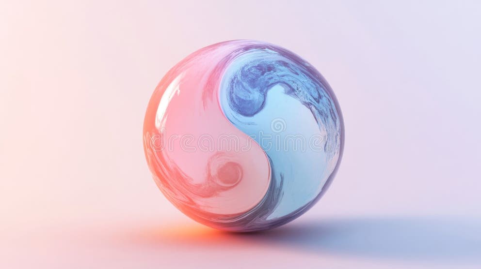 Pink and Blue Yin Yang Sphere Abstract 3D Rendering Stock Illustration ...