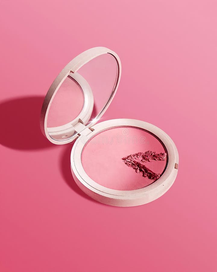 A Pink Blush Compact with a Mirror is Open and Lying on a Pink ...