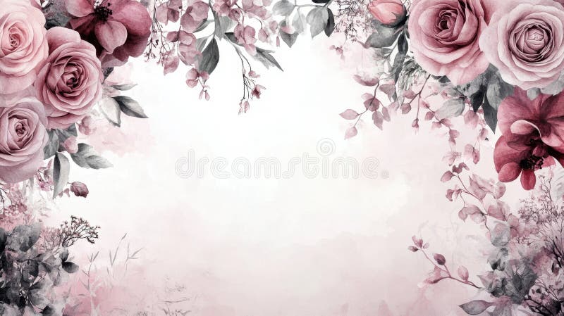 Pink and Blush Roses Floral Border Frame Stock Illustration ...