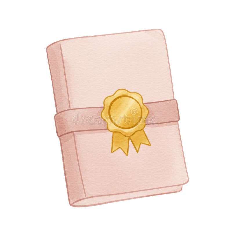 Pink Book with Gold Seal and Ribbon Stock Illustration - Illustration ...