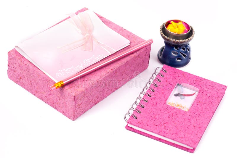 Pink Book Note and Paper Box Stock Image - Image of document, close ...