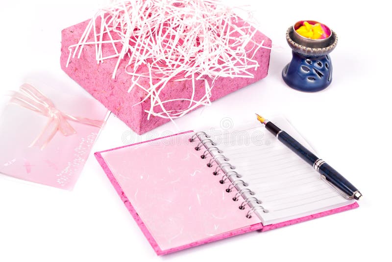 Pink Book Note and Paper Box on Wood Stock Photo - Image of package ...
