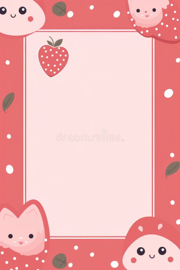 A Pink Border with Cute Animals and a Strawberry Stock Illustration ...