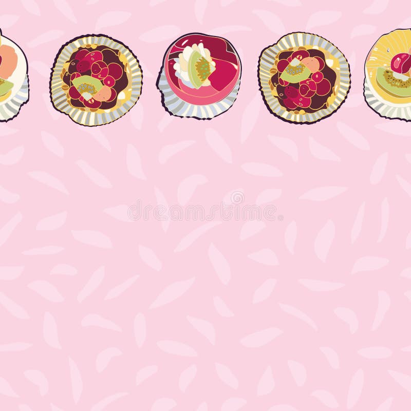 Pink border with pastry. stock vector. Illustration of cake - 140999492