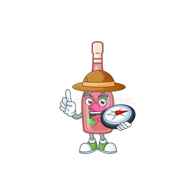 Pink Bottle Wine Stylized Explorer Having A Compass Stock Vector Illustration Of Container