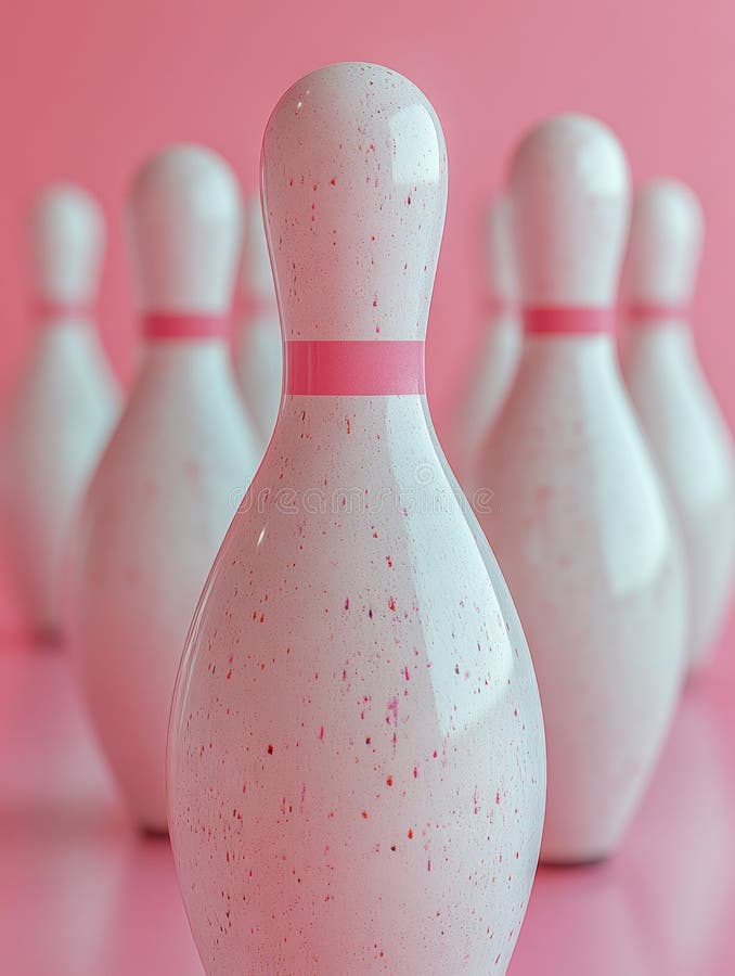 Pink Bowling Pins Aligned in Rows on a Matching Pink Background. Stock ...