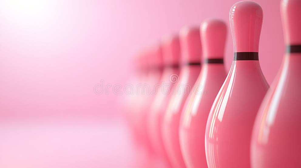 Pink Bowling Pins Aligned with Soft Pastel Background. Stock Photo ...
