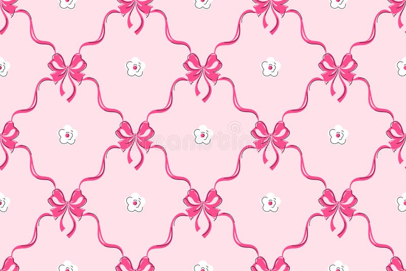 Pink Bows, Ribbons Seamless Pattern with Daisy Flowers Stock Vector ...