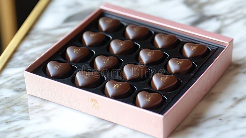 Pink Box of Heart-shaped Dark Chocolates Stock Image - Image of ...