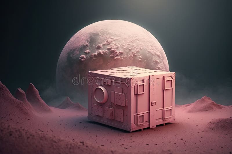 Pink Box Lying in Front of Space Chest on the Moon Stock Illustration ...