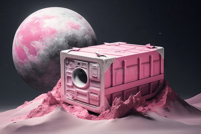 Pink Box Lying in Front of Space Chest on the Moon Stock Illustration ...
