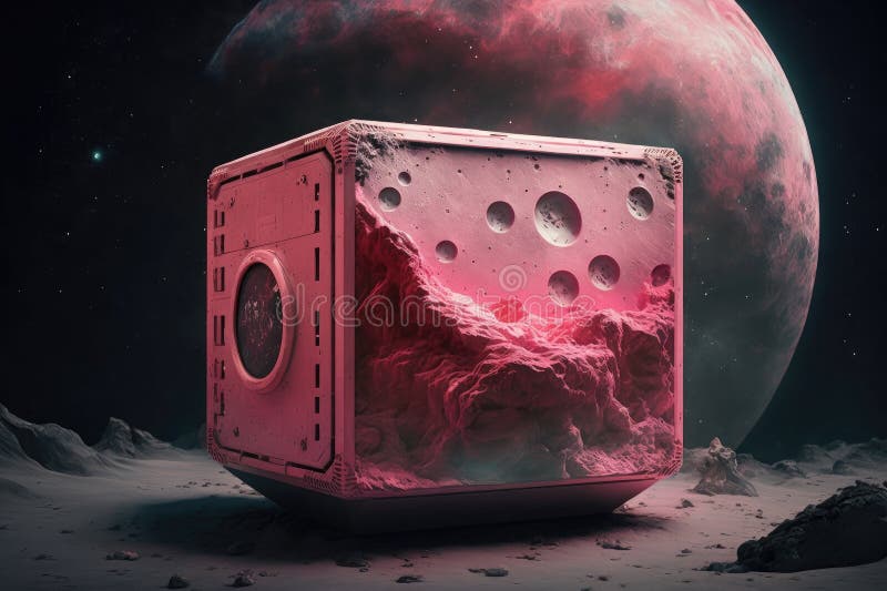 Pink Box Lying in Front of Space Chest on the Moon Stock Illustration ...