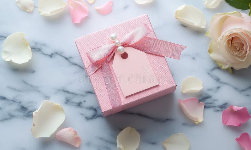 A Pink Box with a Pink Ribbon and a Pink Tag Stock Image - Image of ...