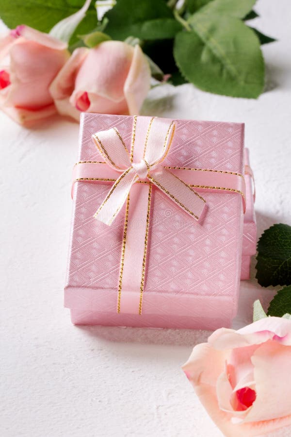 Pink Box and Roses. Valentine`s Day Stock Image - Image of birthday ...