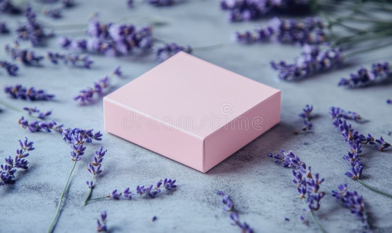 A Pink Box is on a Table with Purple Flowers Stock Illustration ...