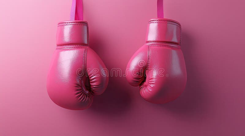 Pink Boxing Gloves Hanging on a Monochrome Pink Background, Symbolizing ...