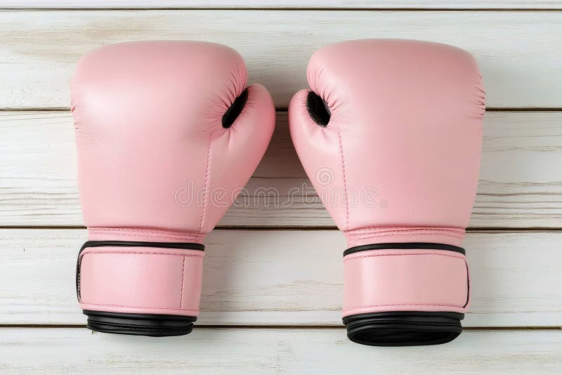 Pink Boxing Gloves, on a Light Wood Surface Stock Illustration ...