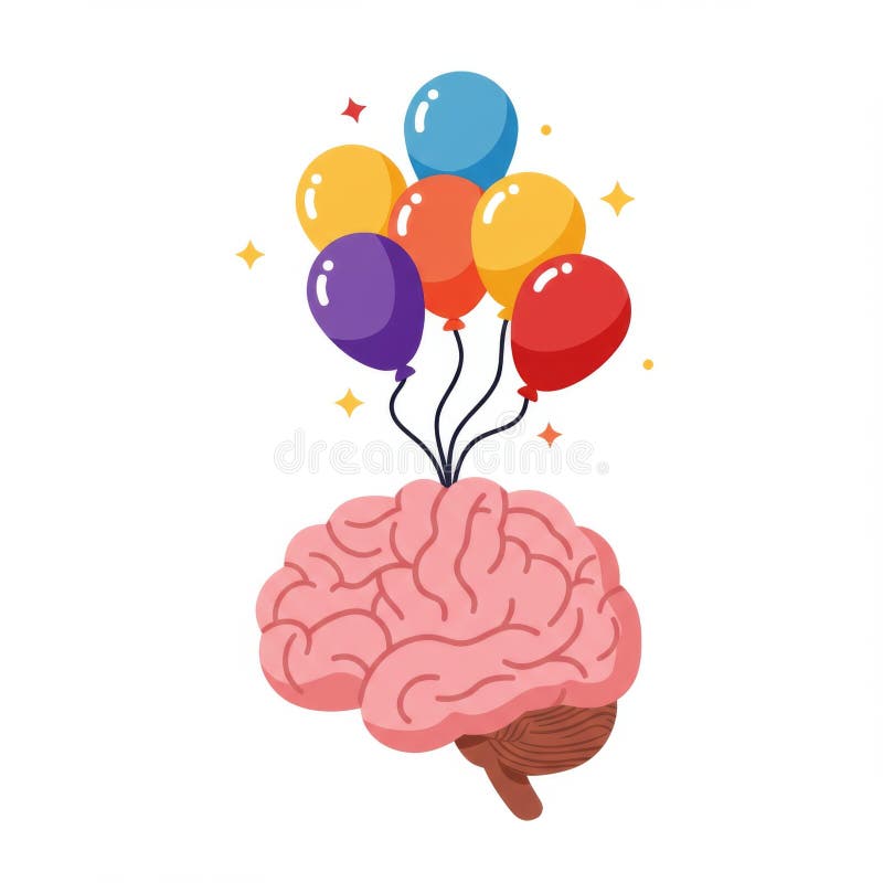 Pink Brain with Colorful Balloons Illustration Stock Illustration ...