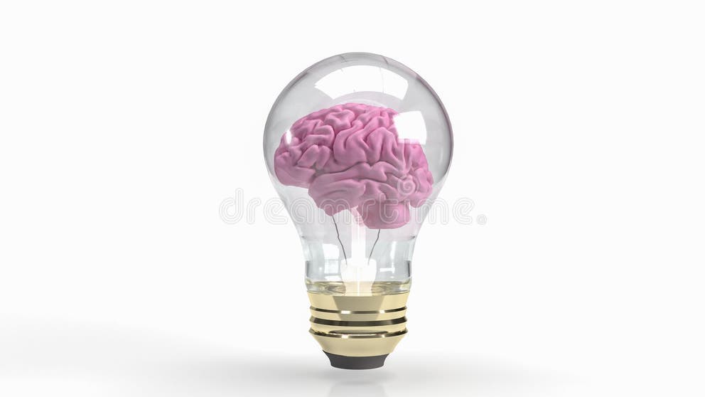 The Pink Brain in Light Bulb for Creative or Business Concept 3d ...
