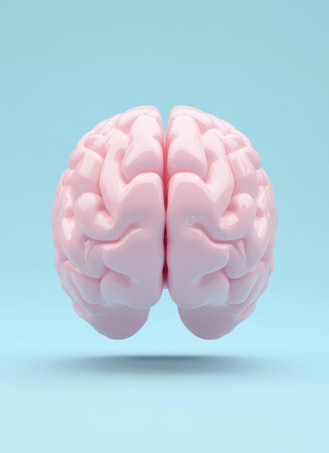 A Pink Brain Model is Depicted Floating on a Blue Surface, Accompanied ...