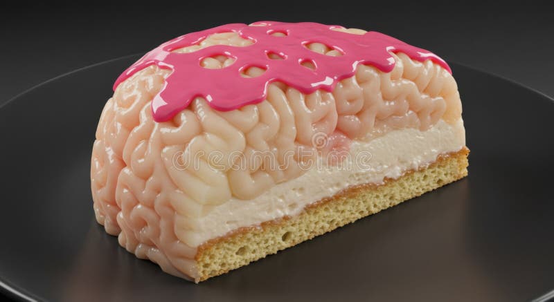 Pink Brain-Shaped Cake on Dark Plate Stock Illustration - Illustration ...