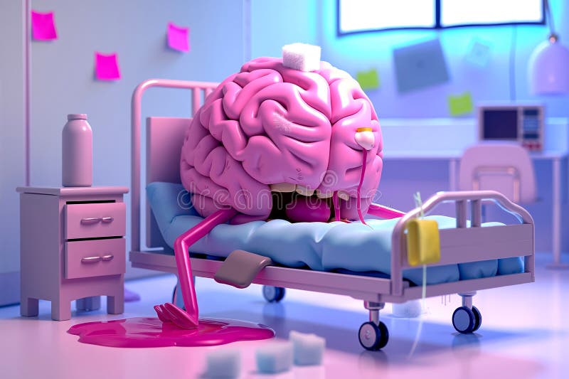 A Pink Brain Sitting on Top of a Hospital Bed Stock Image - Image of ...