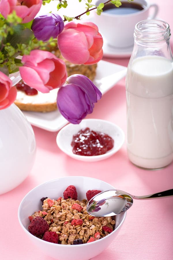 Pink breakfast stock photo. Image of drink, beverage - 11184024