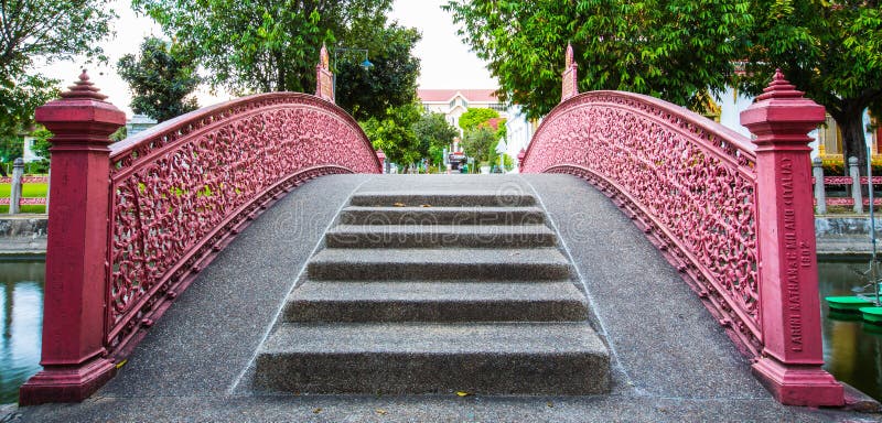 Pink Bridge in garden stock image. Image of step, ordinary - 41619657
