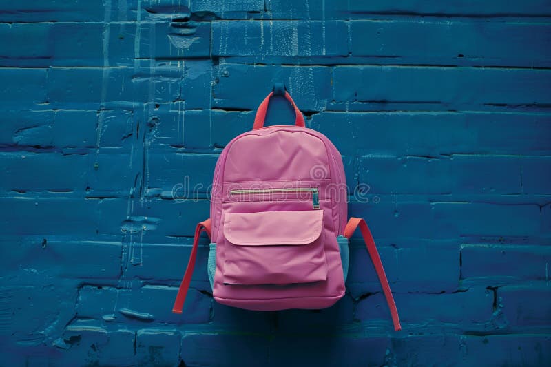 The Pink Briefcase Against a Blue Wall. Backpack, School Briefcase ...
