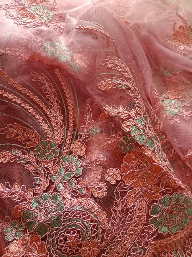 Pink Brocade Fabric with Pastel Green Flowers Stock Photo - Image of ...