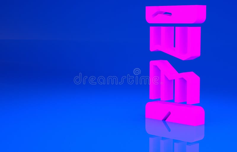 Pink Broken Ancient Column Icon Isolated on Blue Background. Minimalism ...