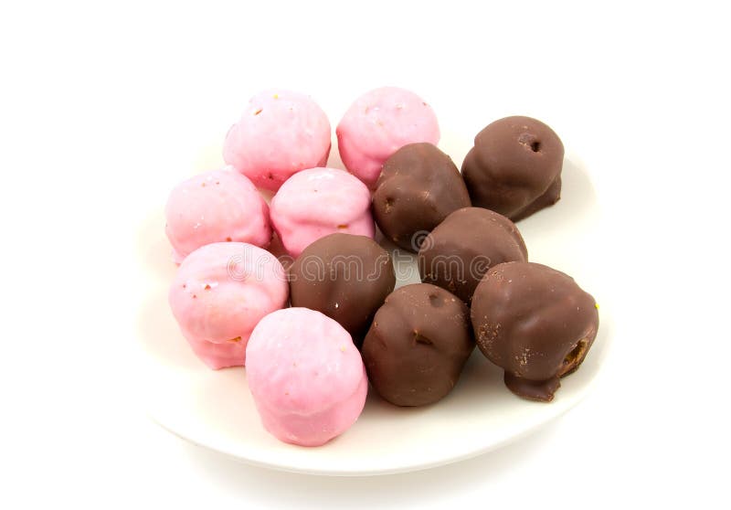 Pink and Brown Chocolate Cream Puffs Stock Image - Image of filling ...