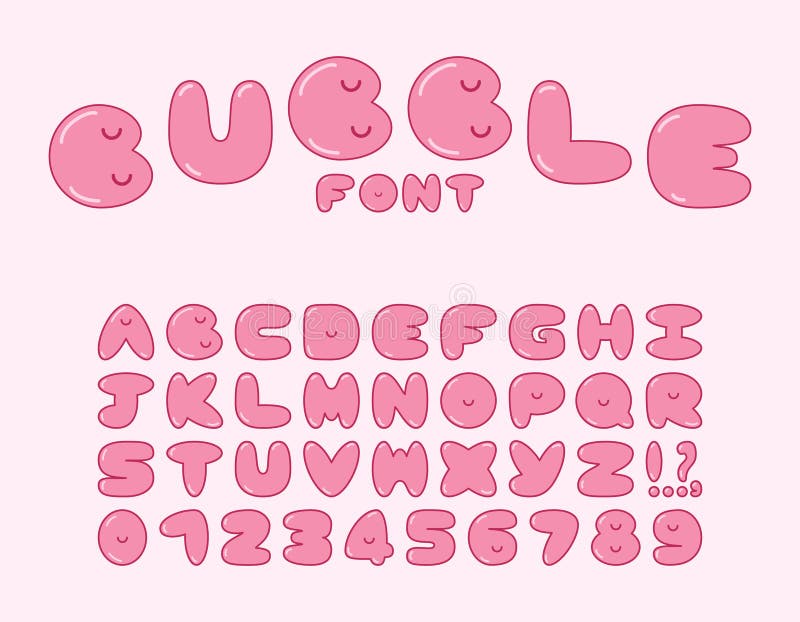 Pink Bubble Font with Letters, Numbers, Dot, Comma, Question Mark and ...