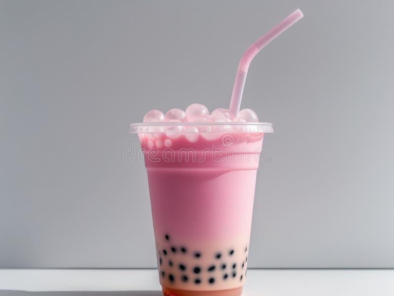 Pink Bubble Tea in Plastic Cup with Straw Stock Photo - Image of ...