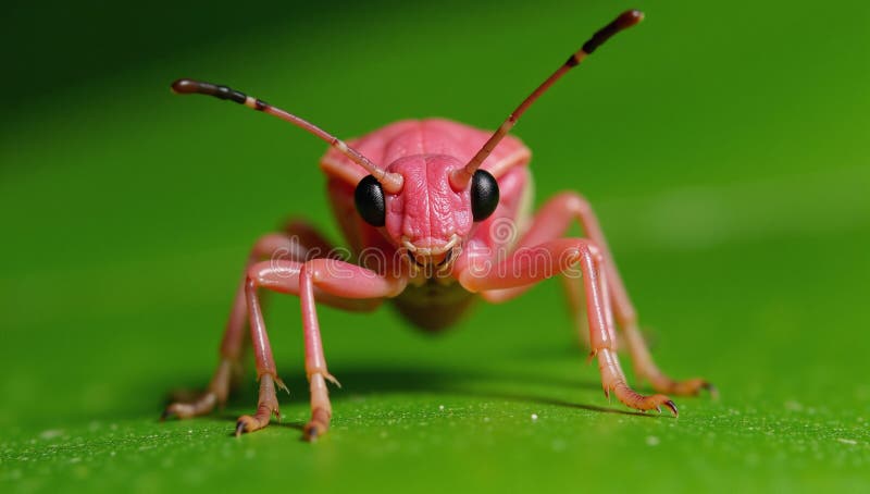 Pink Bug Poses on Green Leaf Gazing Directly into Camera Stock ...