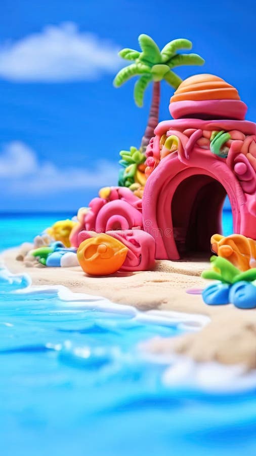 A Pink Building with a Blue Ocean in the Background. Clay Made Stock ...