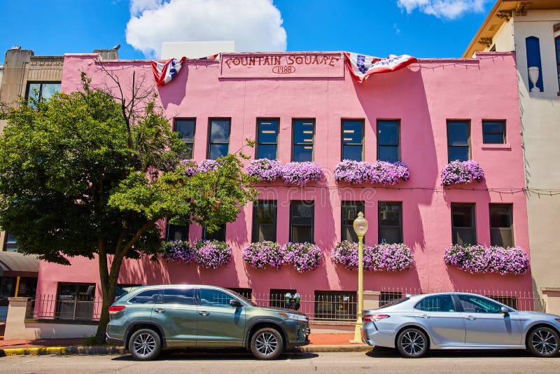 Pink Building Covered in Pink Flowers in Bloomington Indiana Stock ...