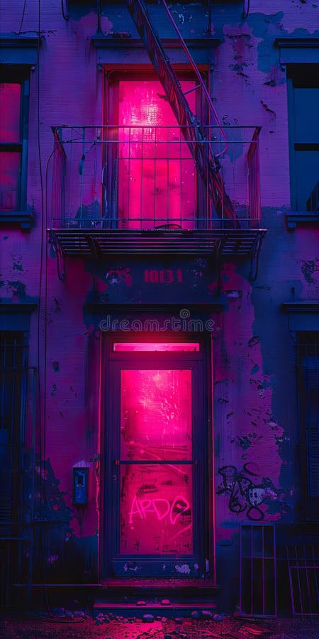 A Pink Building with a Purple Light Stock Photo - Image of fire ...