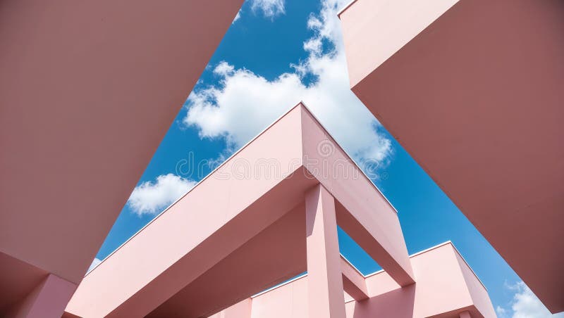 Pink Building Showing Modern Architecture with Blue Sky and Clouds ...