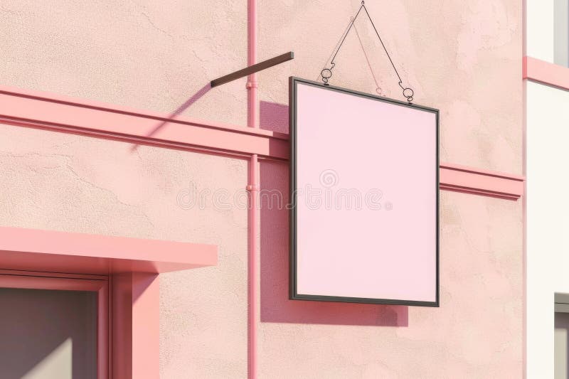 A Pink Building with a Sign Hanging from the Side Stock Image - Image ...