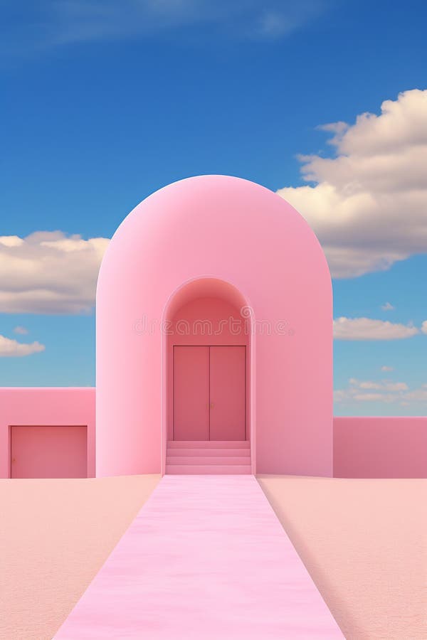 Pink building with walkway stock photo. Image of downtown - 320750212