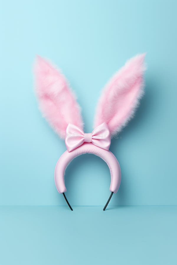 Pink Bunny Ears on Blue Background. Concept: Easter Celebration ...