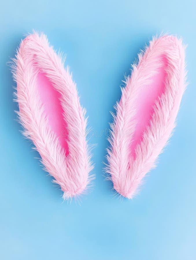 Pink Bunny Ears on Blue a Pair of Fluffy Pink Bunny Ears Against a ...