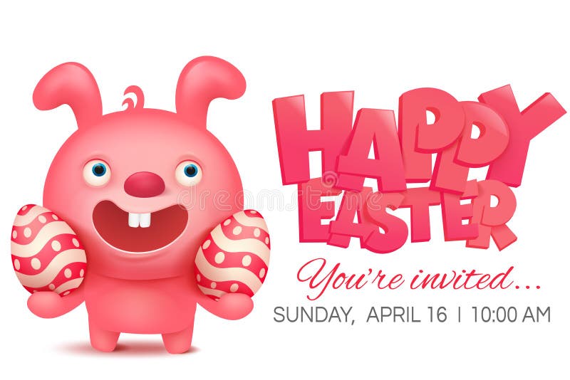 Pink Bunny Emoji Character Holding Easter Egg Stock Illustration ...