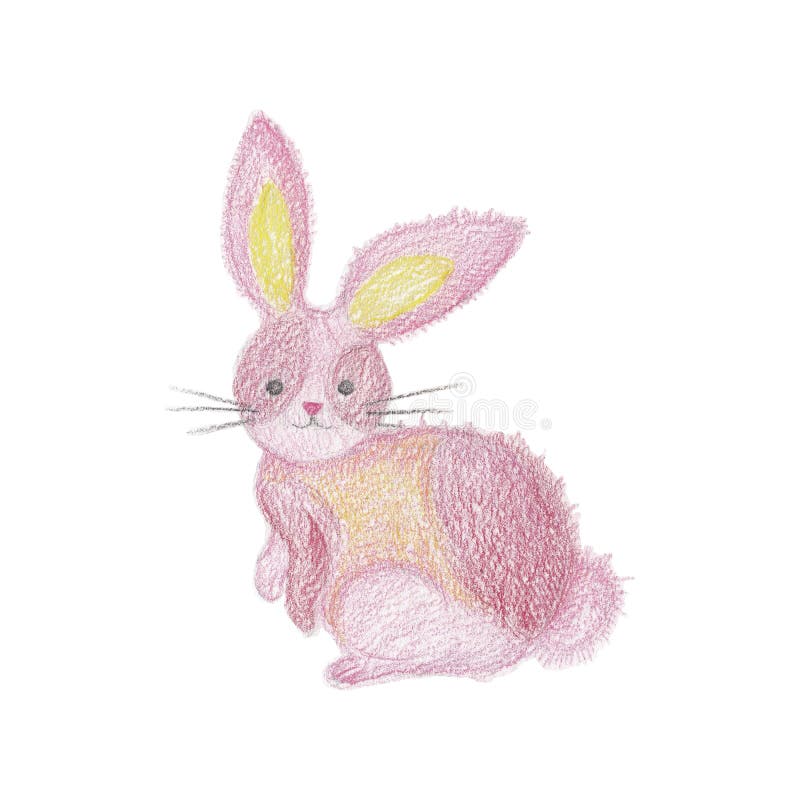 Pink Bunny. Hand Drawn Illustration. Drawing with Colored Pencils ...