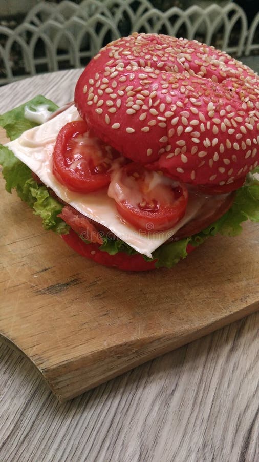 Pink Burger Yummy stock image. Image of burger, yummy - 200432039