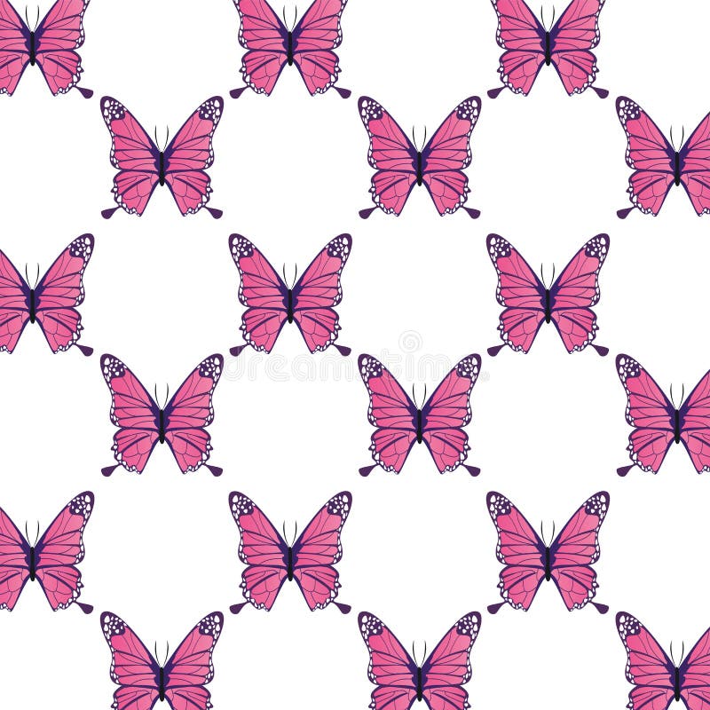 Pink Butterflies Flying Insects Pattern Stock Vector - Illustration of ...