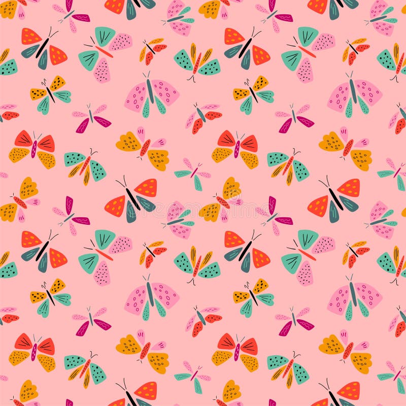Pink Butterfly Pattern. Cute Childish Flying Insects Repeat Background ...