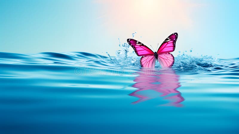 Pink Butterfly on Surface of Water with Splashes. Concept of Butterfly ...