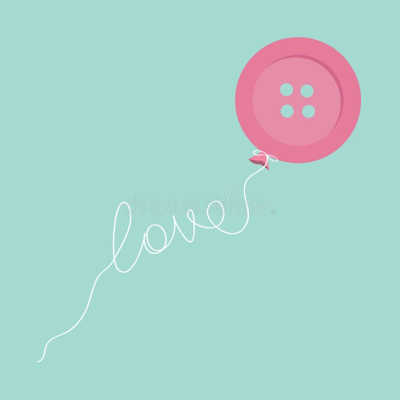 Pink Button Balloon. Love Thread Card. Flat Design Stock Vector ...